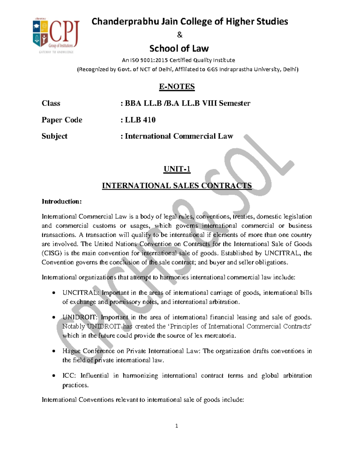 ICL Notes UNIT - 1, 2, 3 - & School of Law An ISO 9001:2015 Certified ...