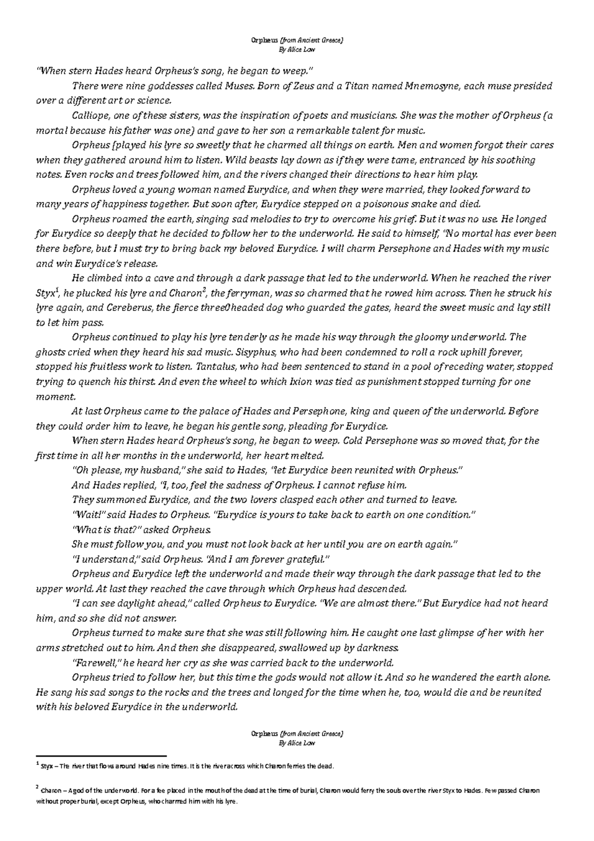 Orpheus-myth-2cztm9e - Orpheus (from Ancient Greece) By Alice Low “When ...