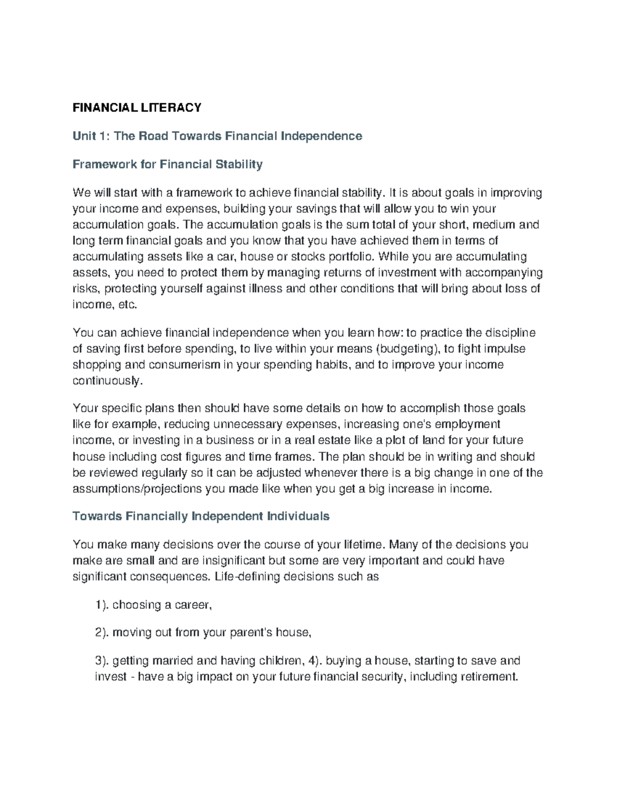 Financial Literacy - Lecture notes in Managing Personal Finances ...