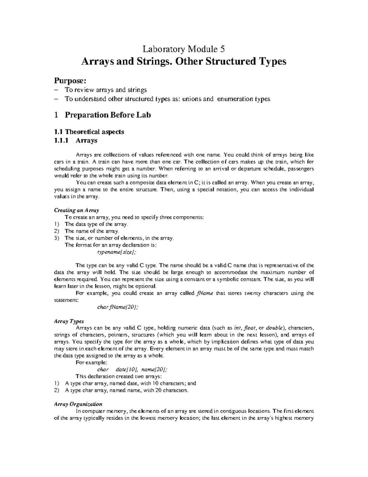 Computer Programming Laboratory 5 - Laboratory Module 5 Arrays and ...