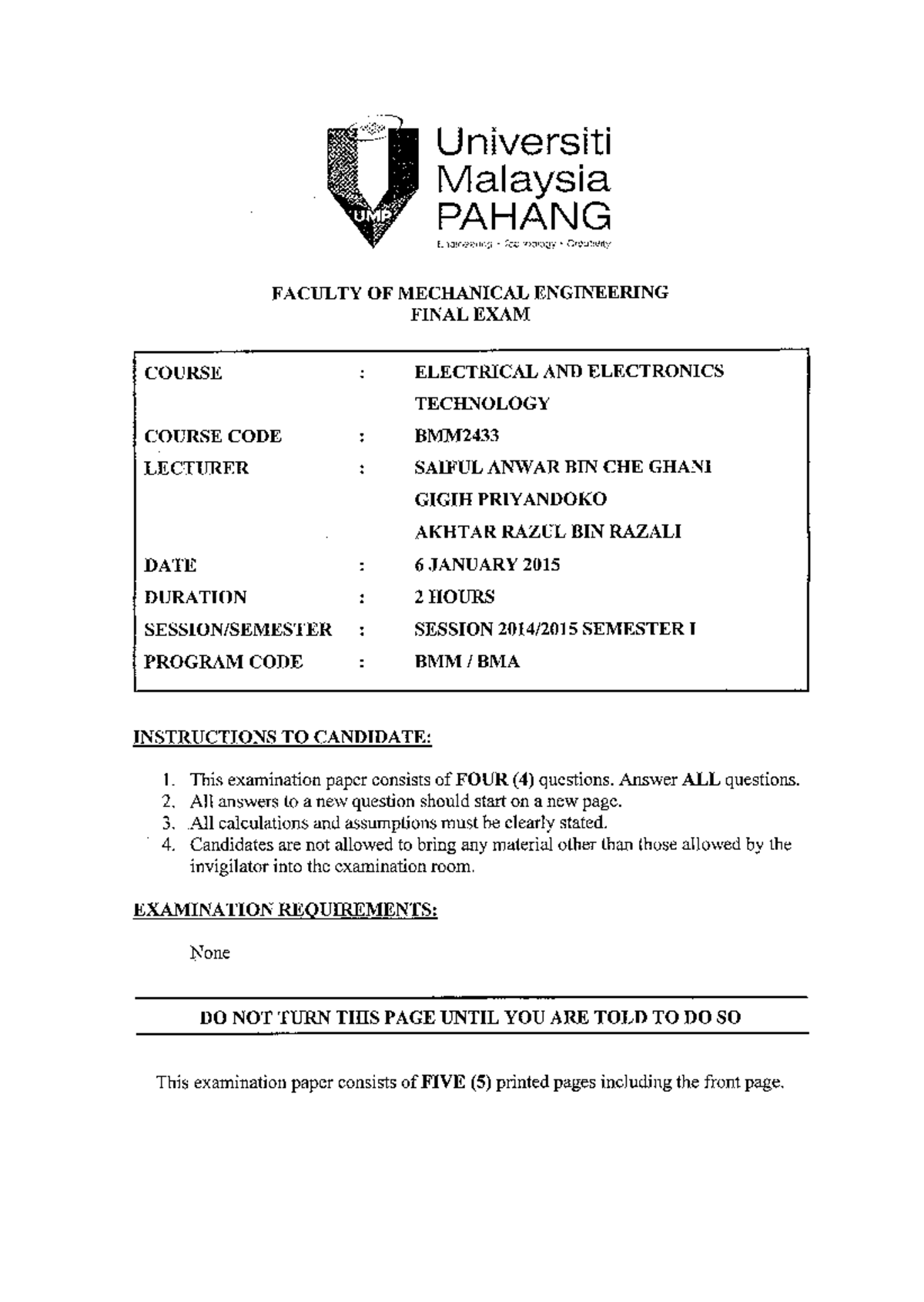 Exam 6 January 2015, questions - Universiti Malaysia FAHANG " Imeert ...