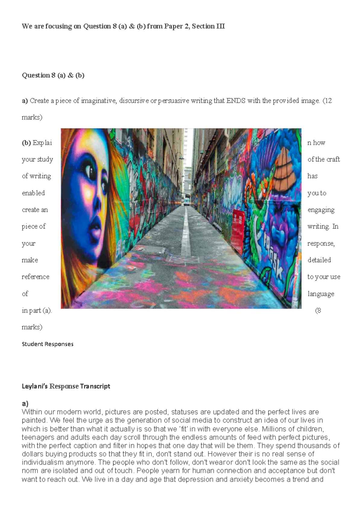 2019 HSC Paper 2 Question 8 Example Responses Craft - We are focusing ...