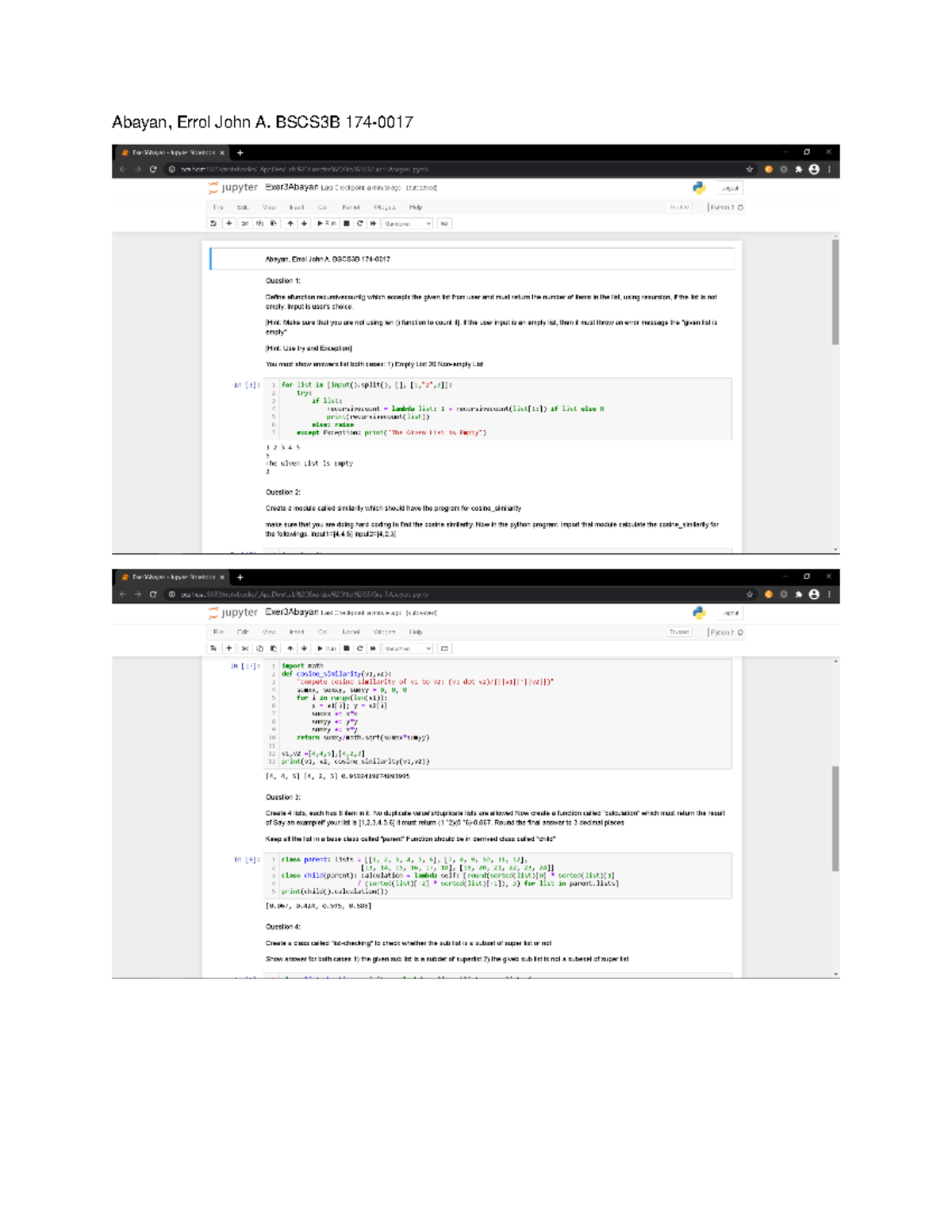 Exer3Abayan - summary - Abayan, Errol John A. BSCS3B 174- CODE: Abayan ...