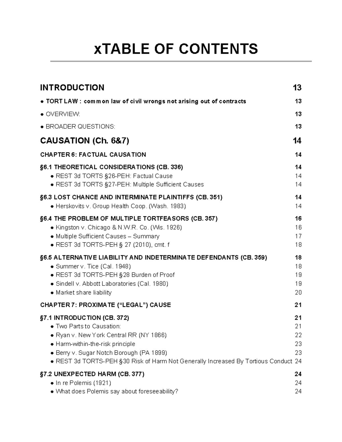 2022 Torts Outline – Guttel - xTABLE OF CONTENTS No, Fire Department ...