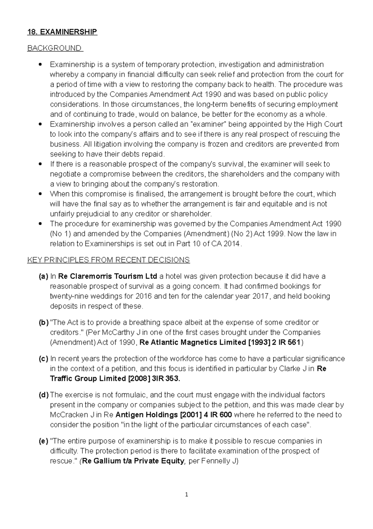18-examinership-concise-notes-18-examinership-background
