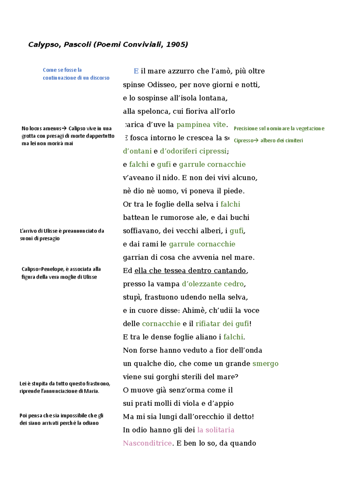 Calypso - Appunti - Calypso, Pascoli (Poemi Conviviali, 1905) E il mare ...
