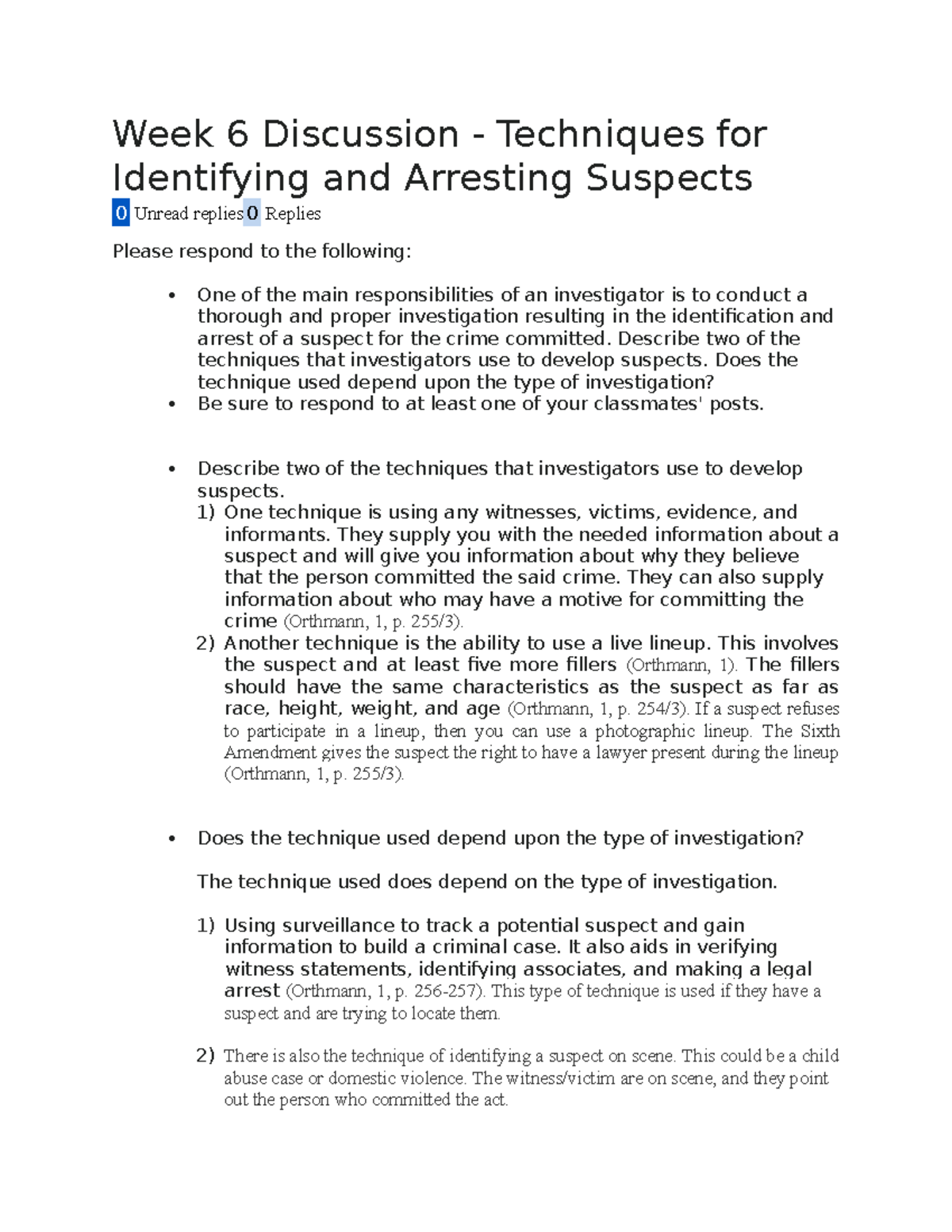 CRJ 320 Week 6 Discussion - Week 6 Discussion - Techniques for ...