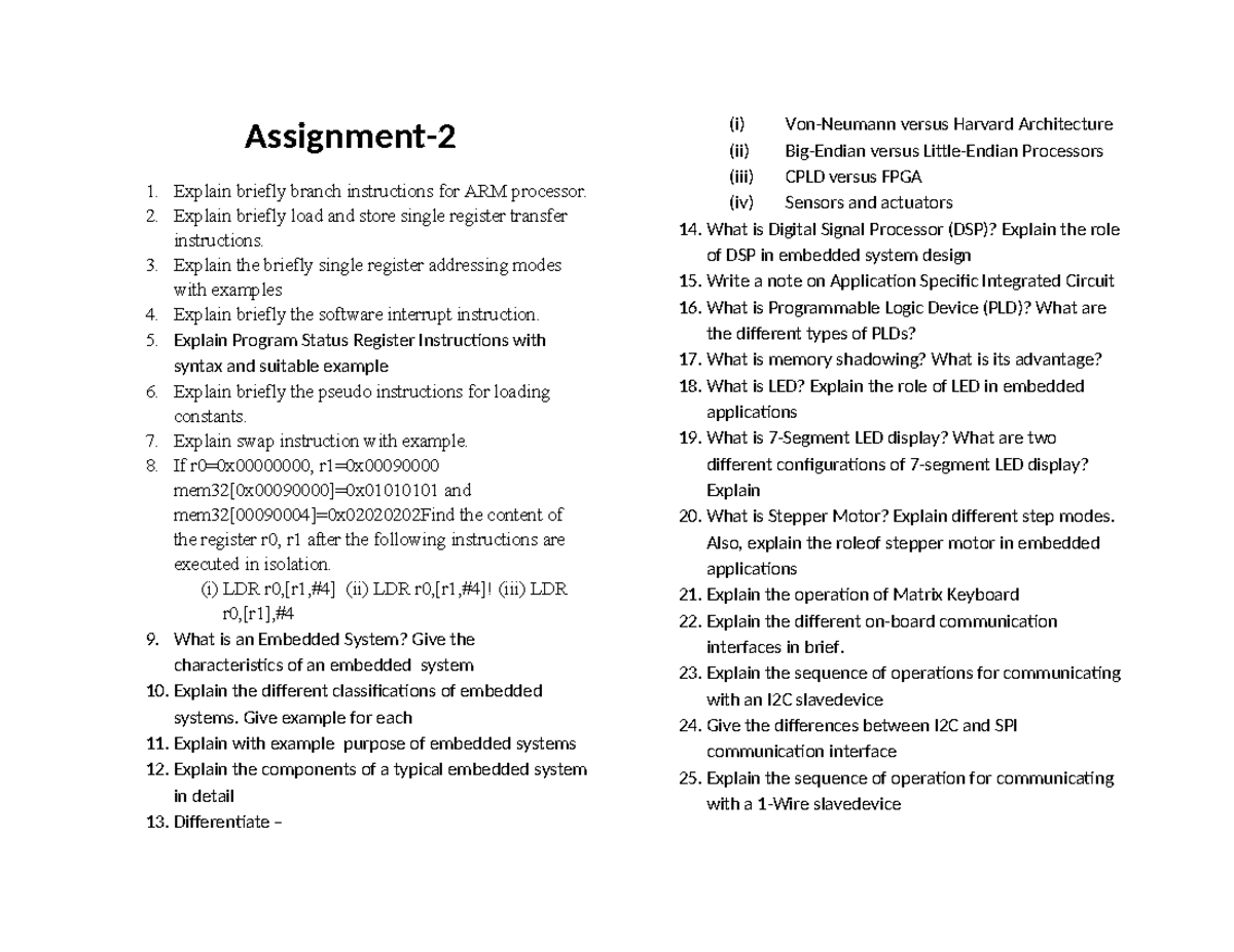 Assignment - Assignment- 1. Explain briefly branch instructions for ARM processor. 2. Explain ...