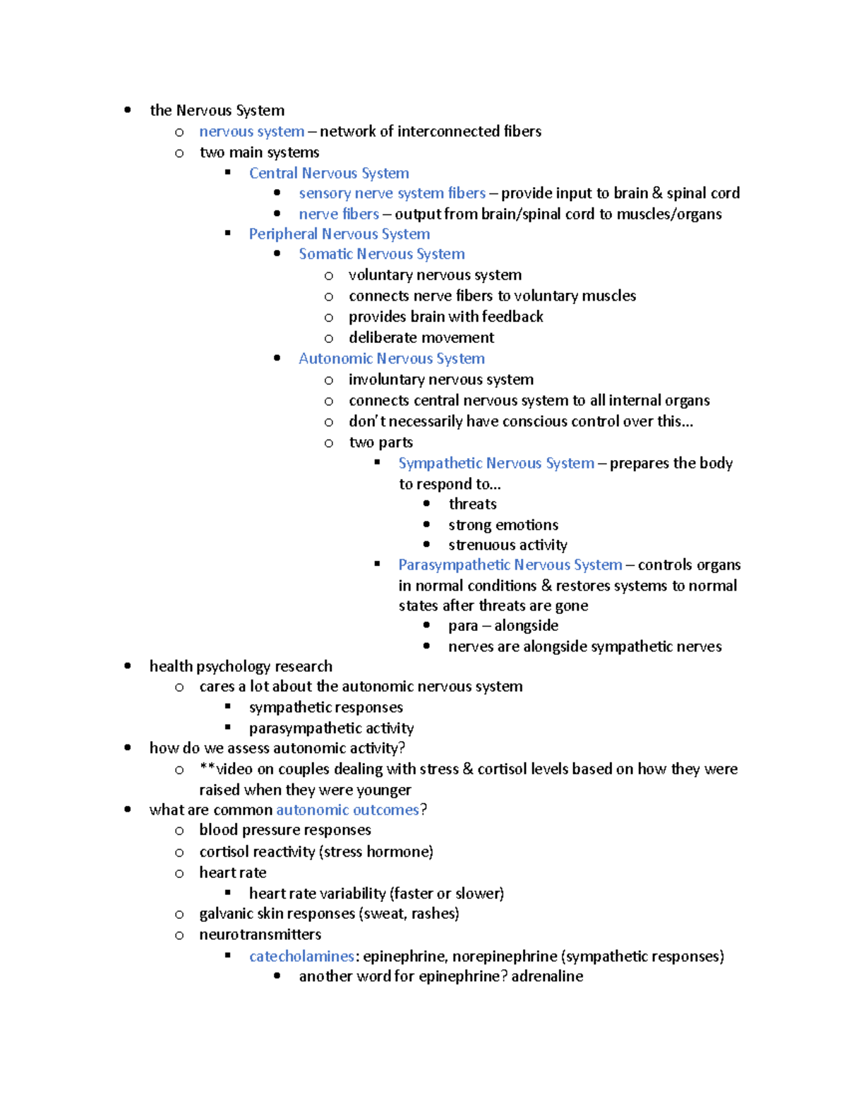 Behavioral Medicine - the Nervous System o nervous system – network of ...