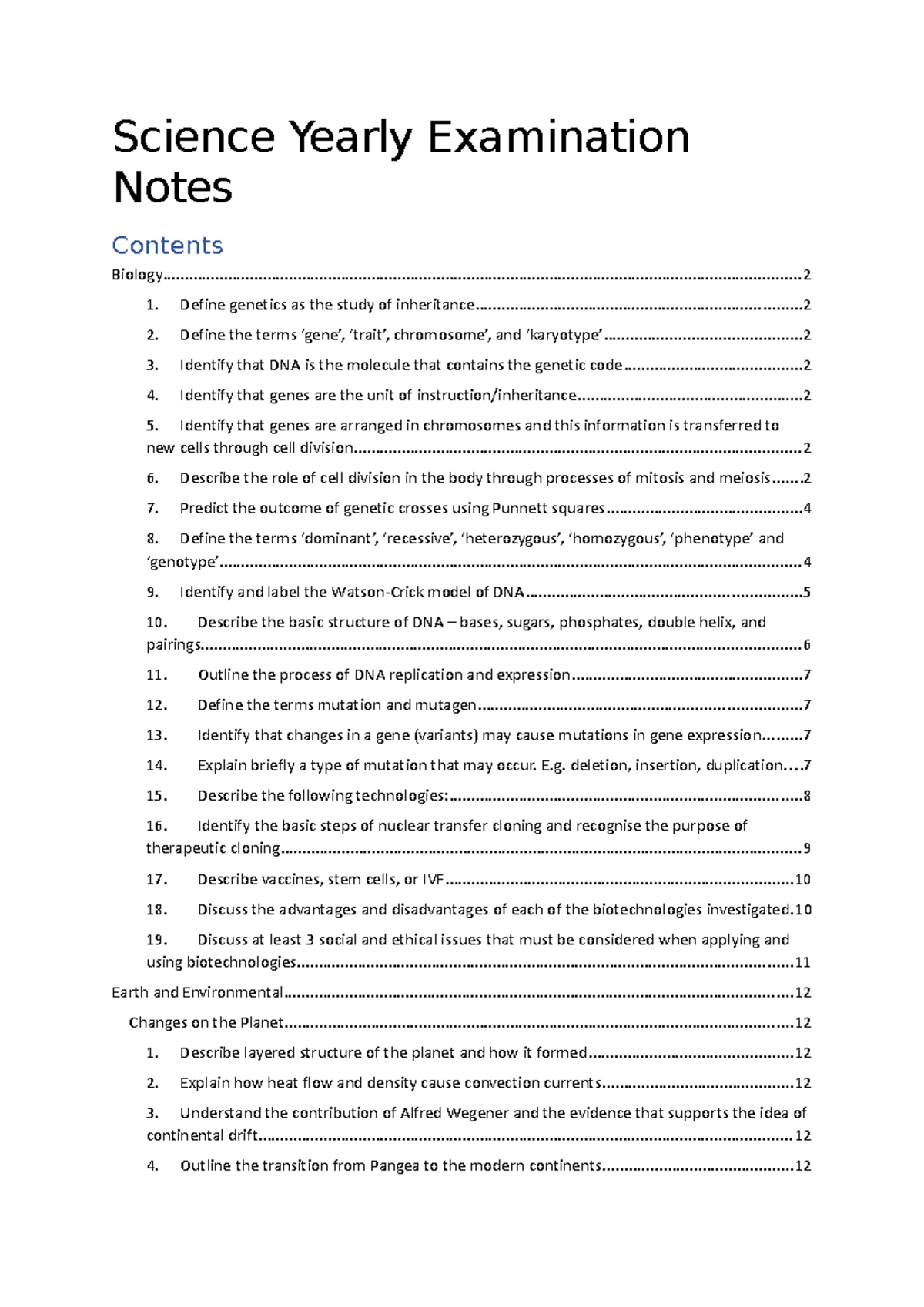 Science Yearly Examination Notes A+ - Science Yearly Examination Notes ...