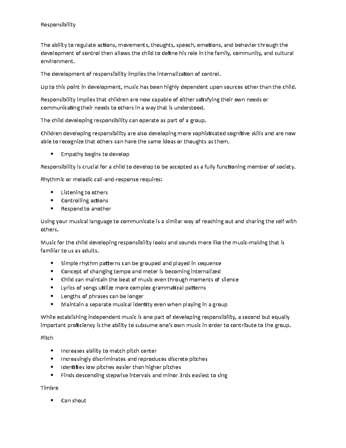 Responsibility - music, therapy, and early childhood - The ability to ...