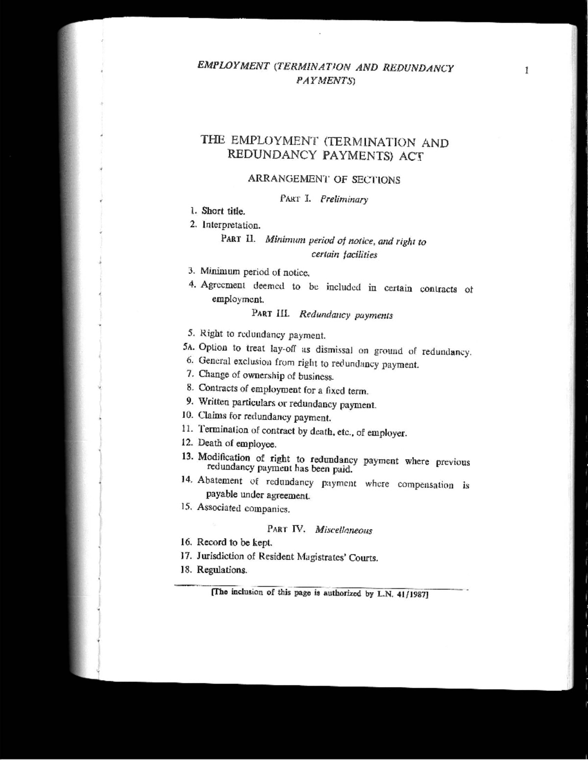 Employment Termination and Redundancy Payments Act - EMPLOYMENT ...