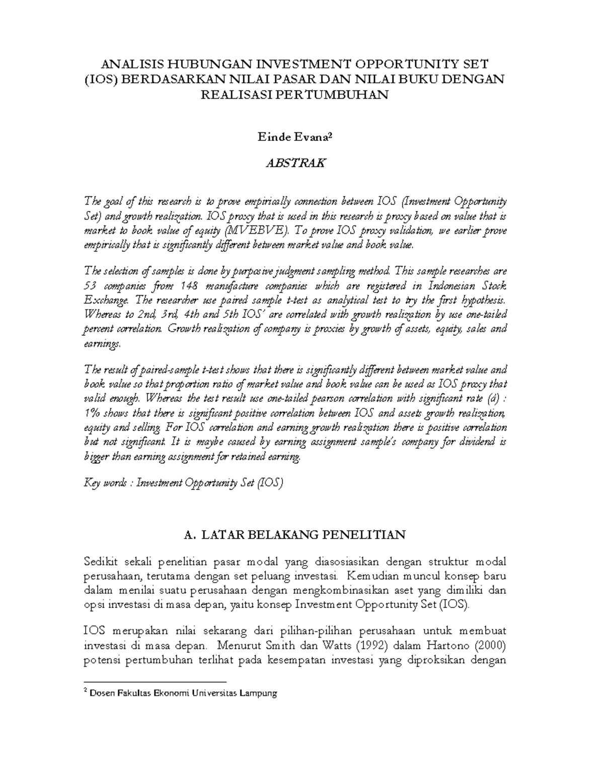 3a Paper Analisis Hubungan Investment Opportunity SET (IOS) Berdasarkan ...