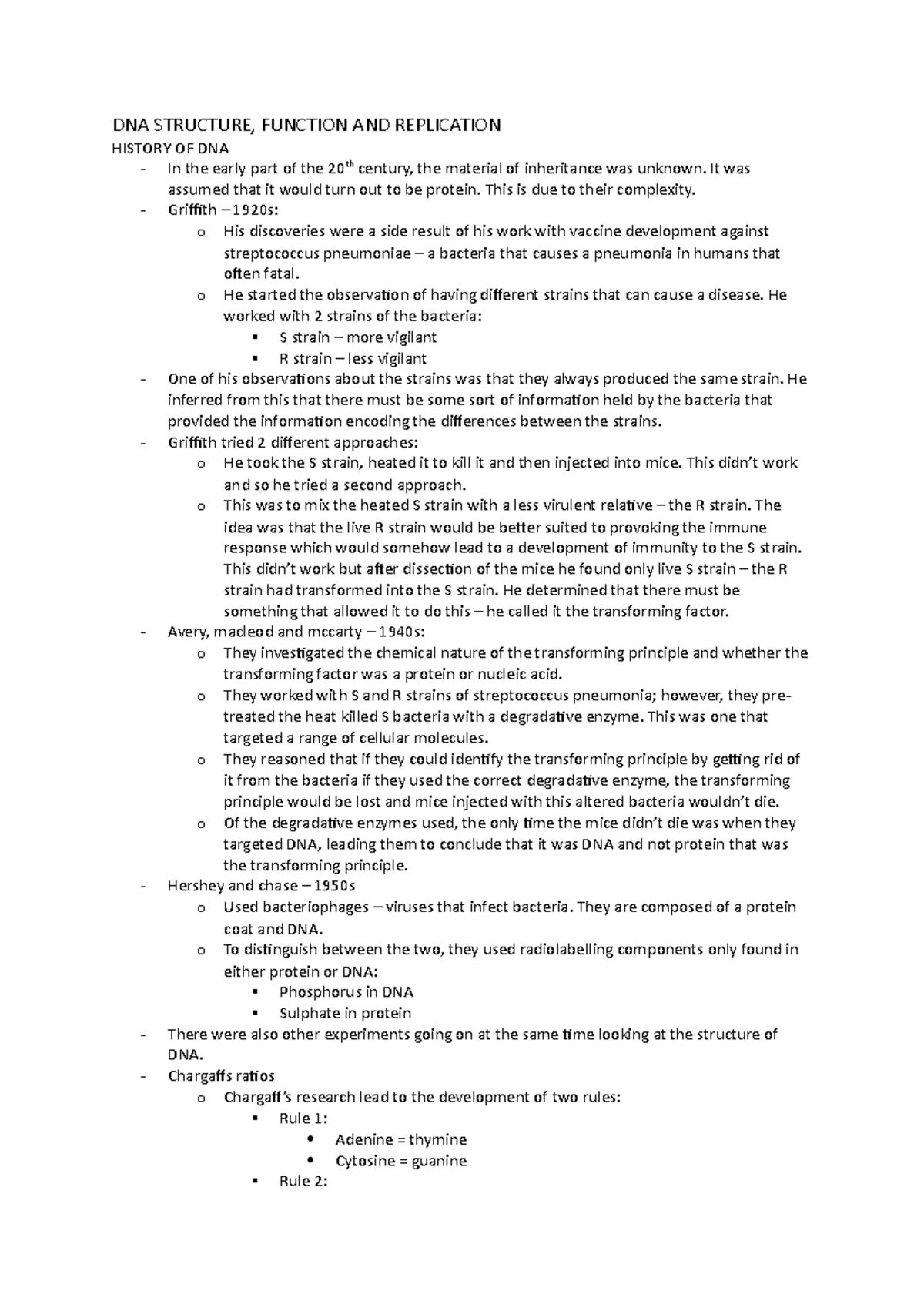 DNA Structure, Function AND Replication - BIOS408 - LBU - Studocu