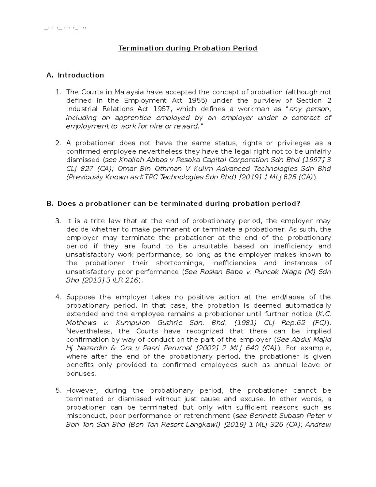 Termination during Probation Period - ... . ... ._. .. Termination ...