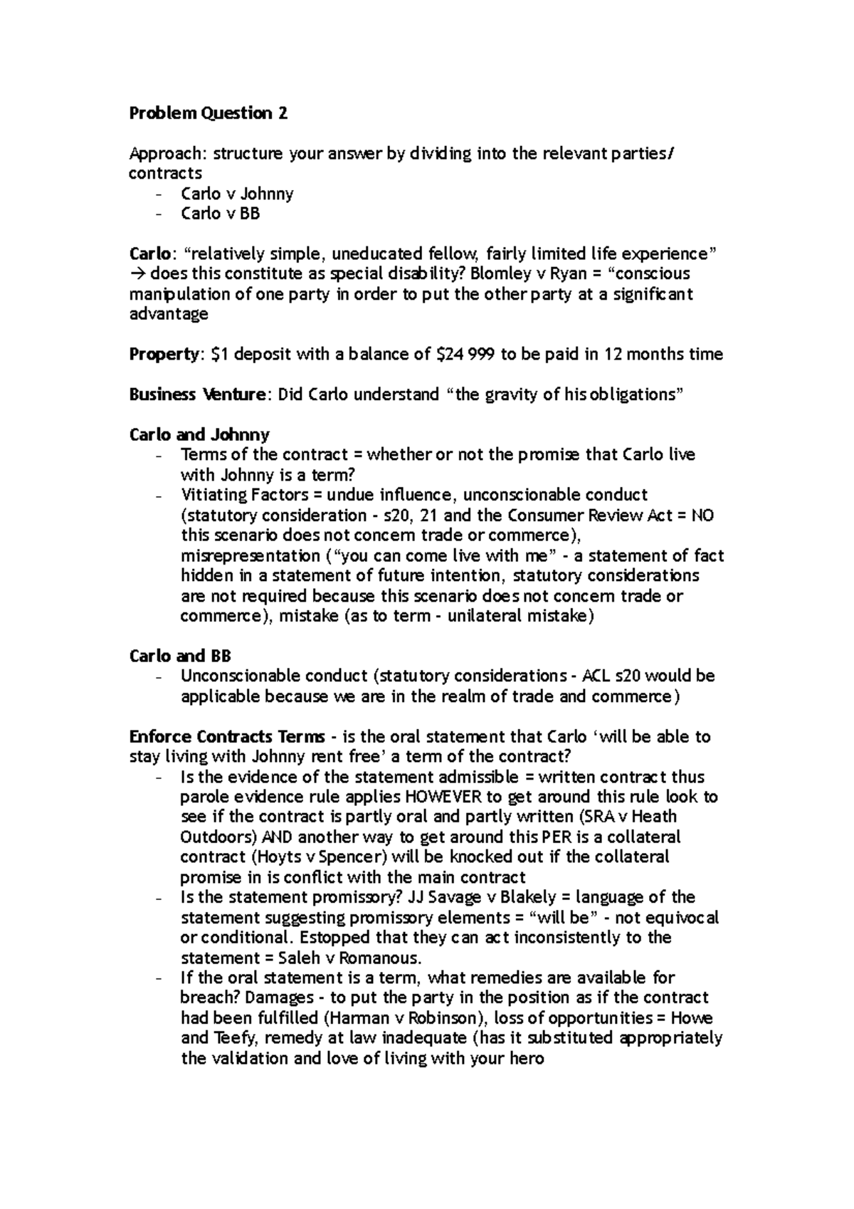 LLB 170 Contracts Law B Problem Question - Problem Question 2 Approach ...