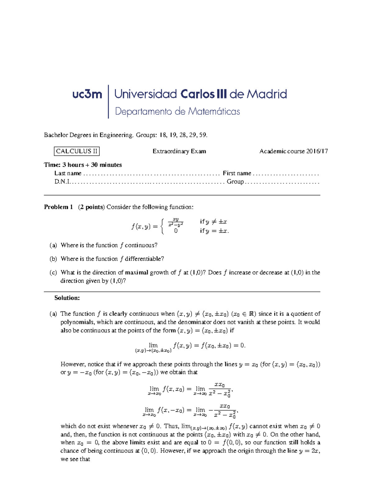2016-17 Extraordinary Calculus II solution - Bachelor Degrees in ...