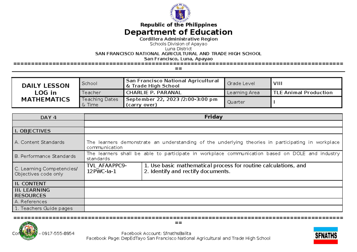 CPP TLEAnimal Production VIII sept22 - Department of Education ...