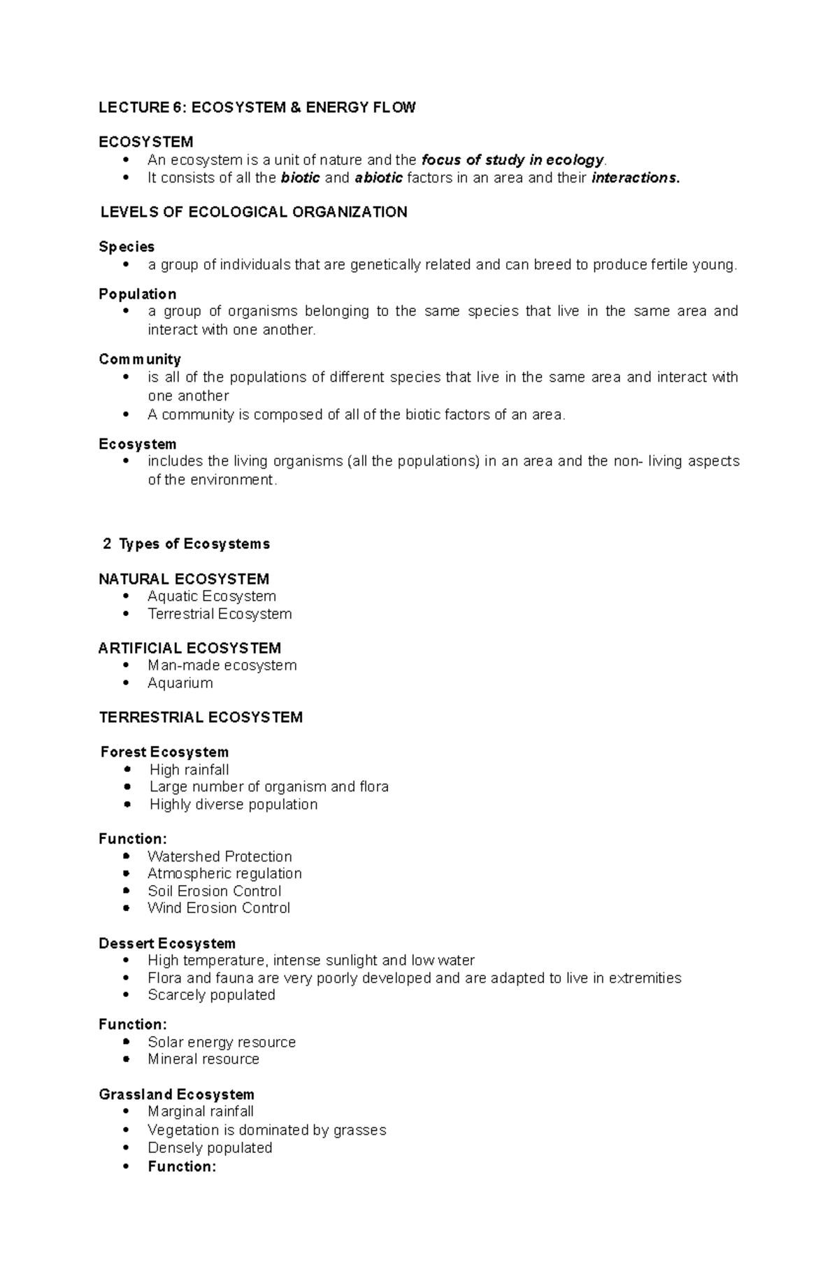 GEE1-Midterms Reviewer 6-11 - LECTURE 6: ECOSYSTEM & ENERGY FLOW ...
