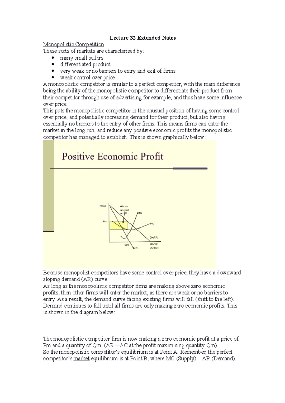 Lecture 32 - econ - Lecture 32 Extended Notes Monopolistic Competition ...