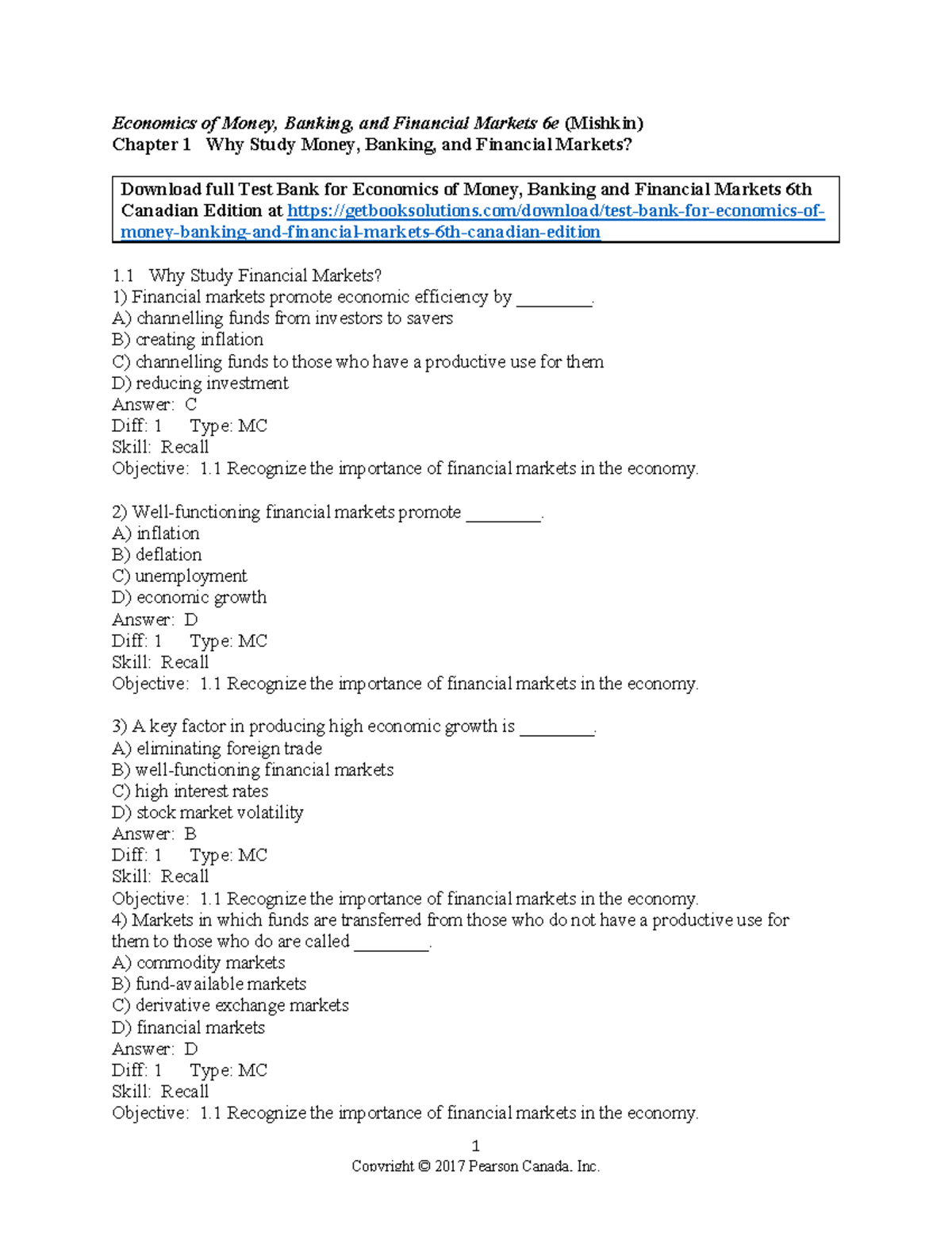 Test bank for economics of money banking and financial markets 6th ...
