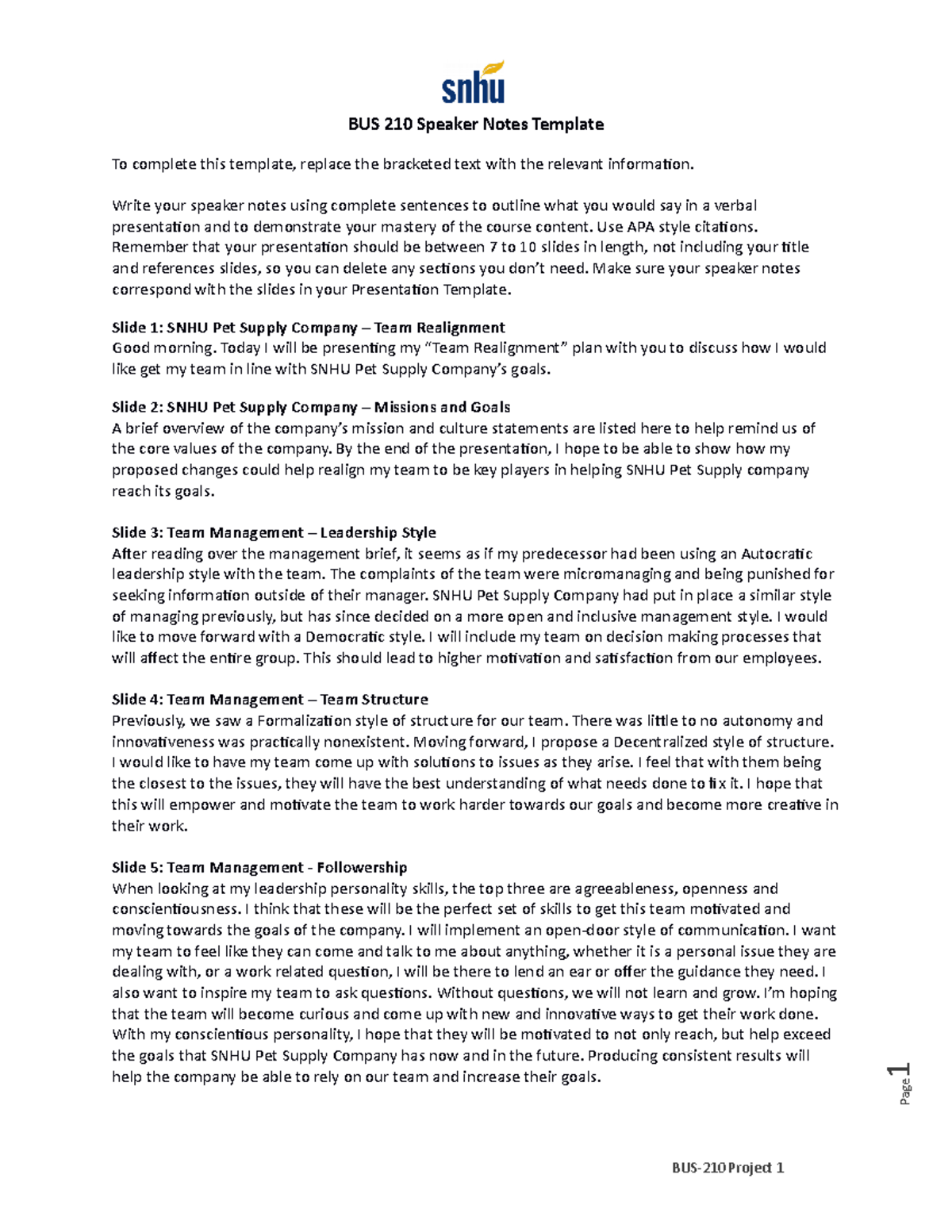 BUS210 Project 1 - Speaker Notes Share - BUS 210 Speaker Notes Template ...