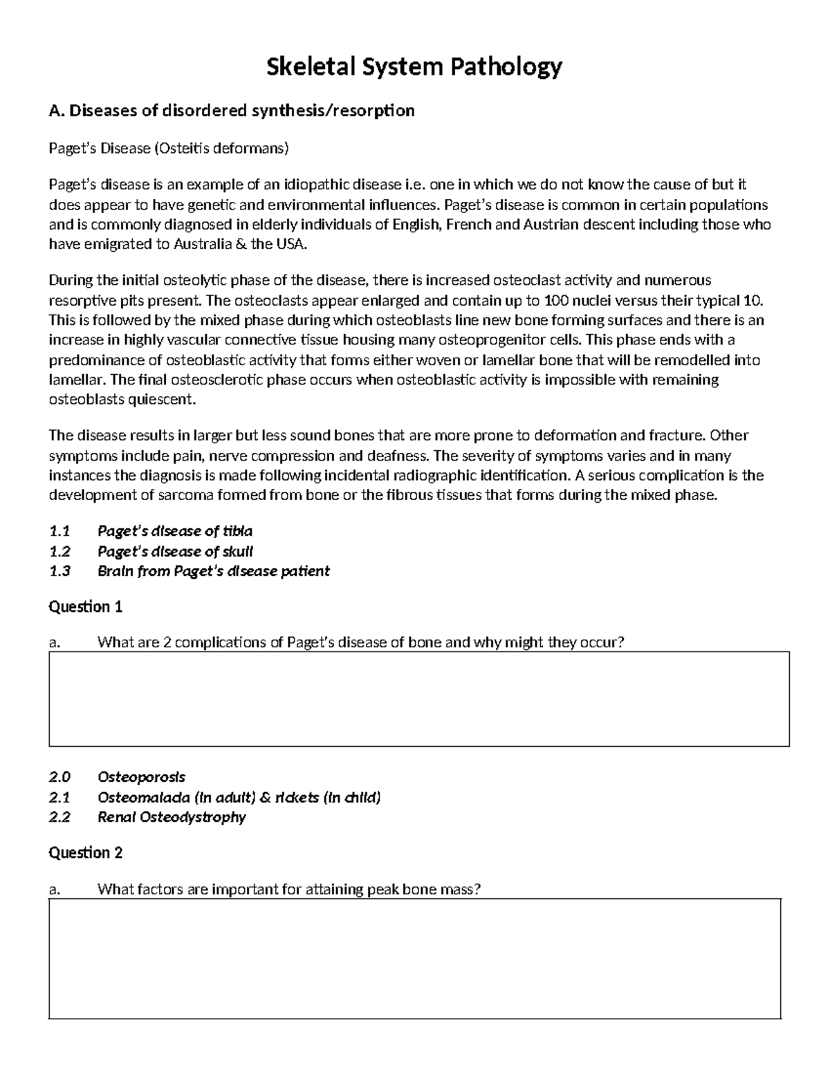 2024 CSB520 Skeletal System Pathology - Skeletal System Pathology A ...