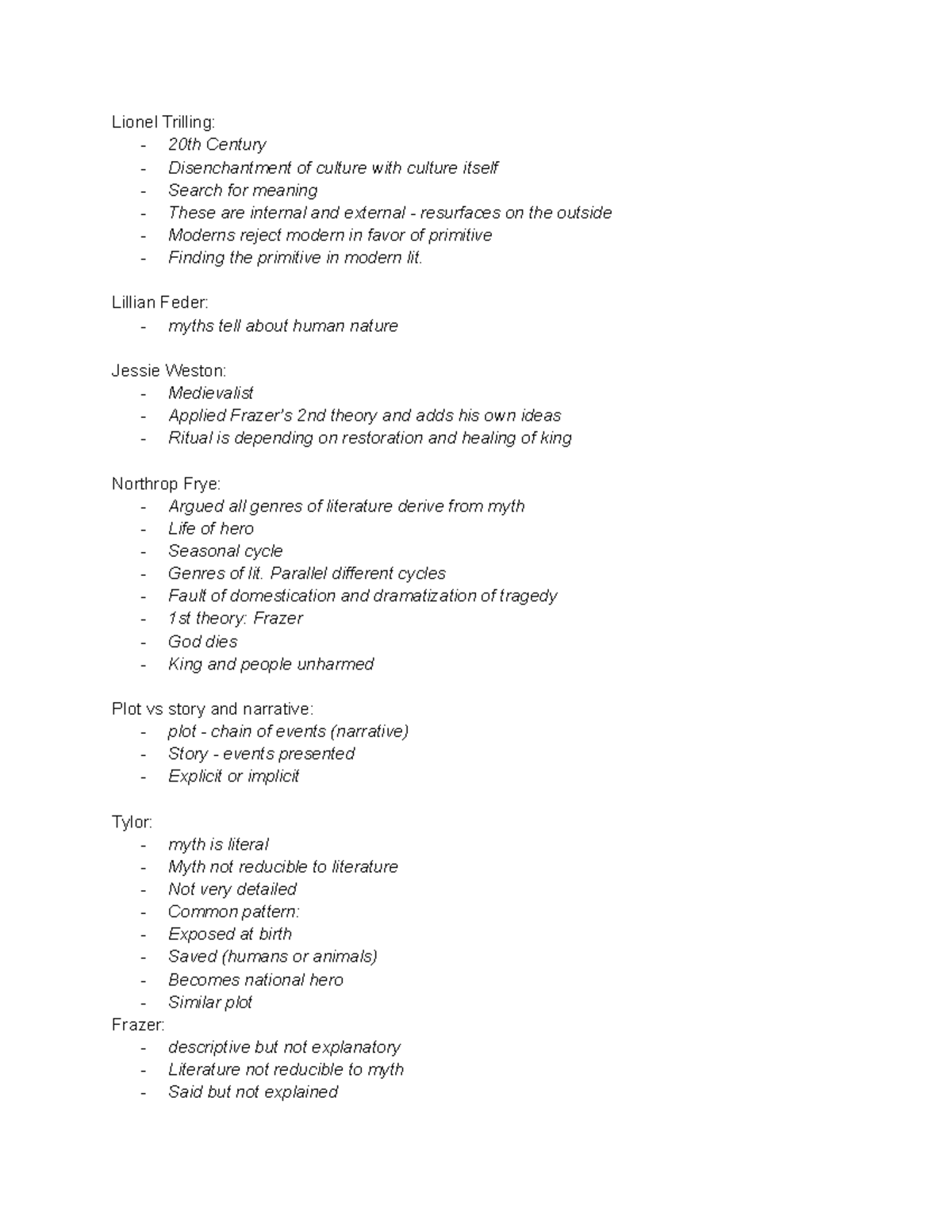 Mythology: Myth and Literature - Lionel Trilling: - 20th Century ...