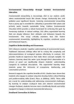 Fostering Environmental Stewardship through Outdoor Environmental ...