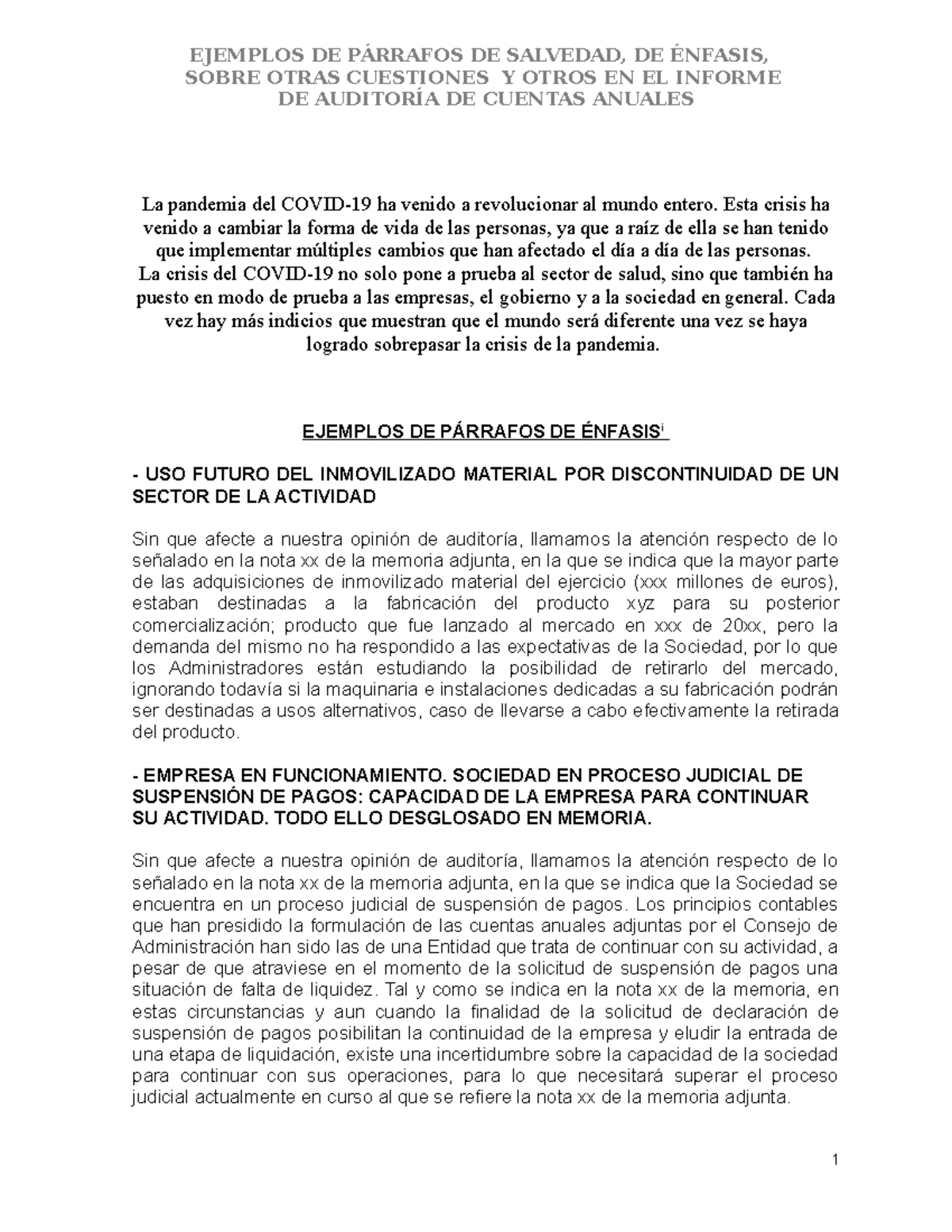 Párrafo de enfasis - EJEMPLOS DE PÁRRAFOS DE SALVEDAD, DE ÉNFASIS ...