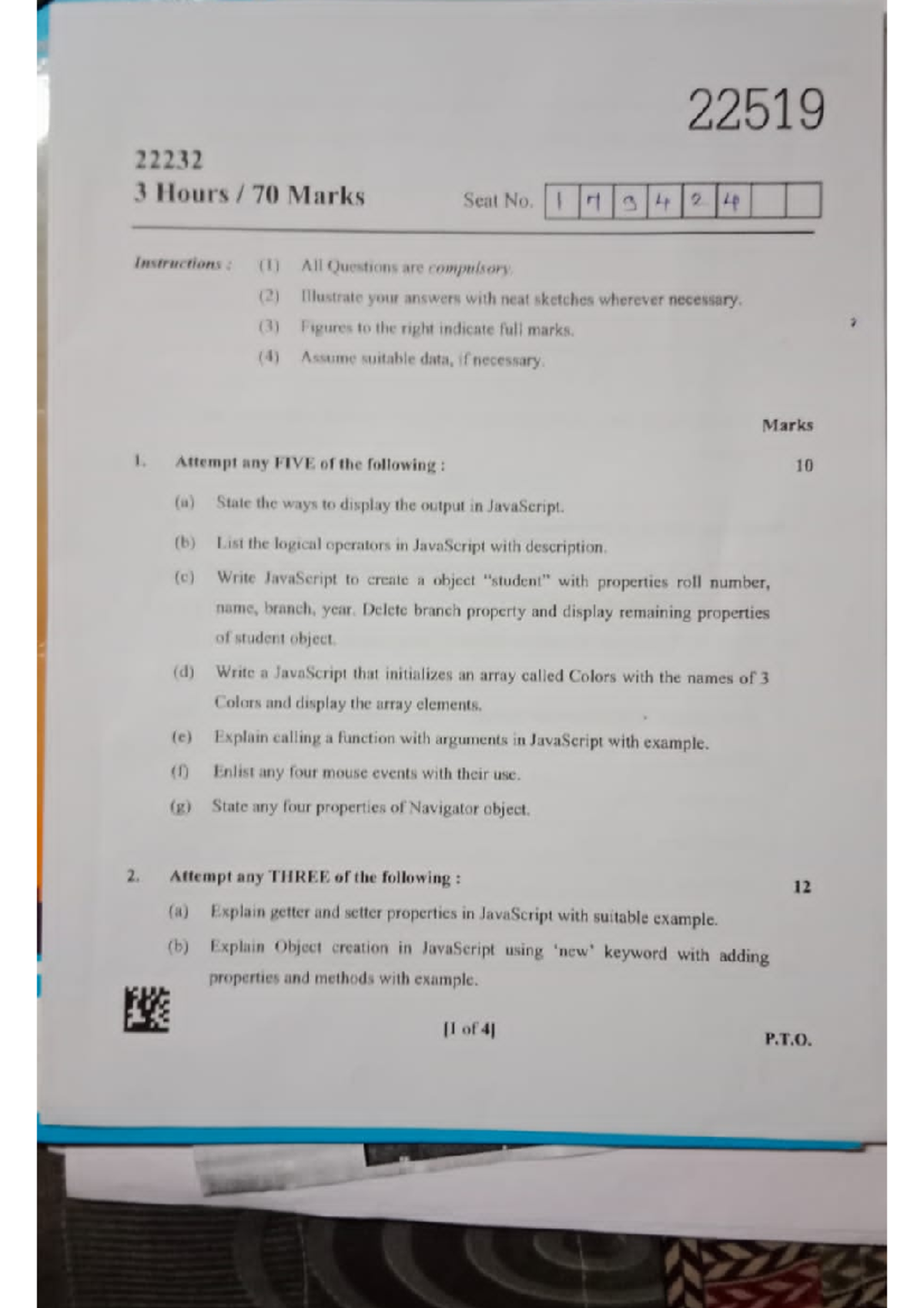 Css MT Backlog - test paper - 2 22232 3 Hours/ 70 Marks Instructions ...