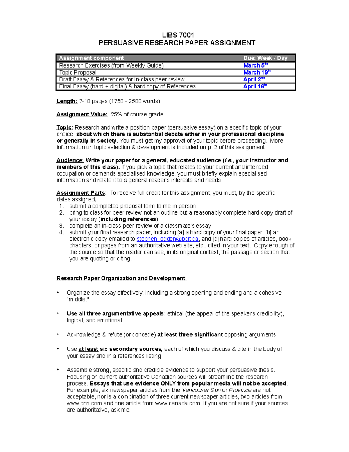 7001Assign Res Paper - LIBS 7001 PERSUASIVE RESEARCH PAPER ASSIGNMENT ...