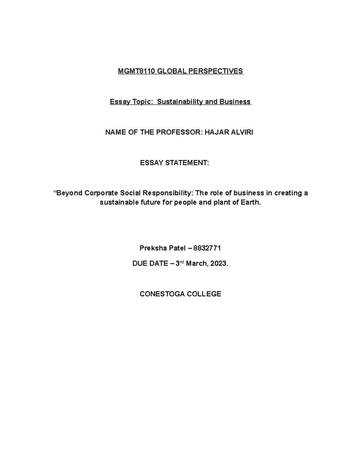 Essay Global Management Perspec 8832771 - MGMT8110 GLOBAL PERSPECTIVES ...