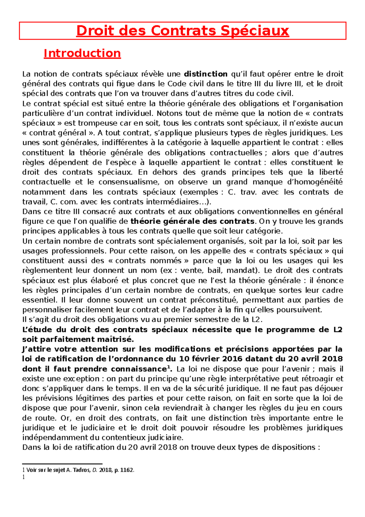 Cours Droit des Contrats Spéciaux - Droit des Contrats Spéciaux ...