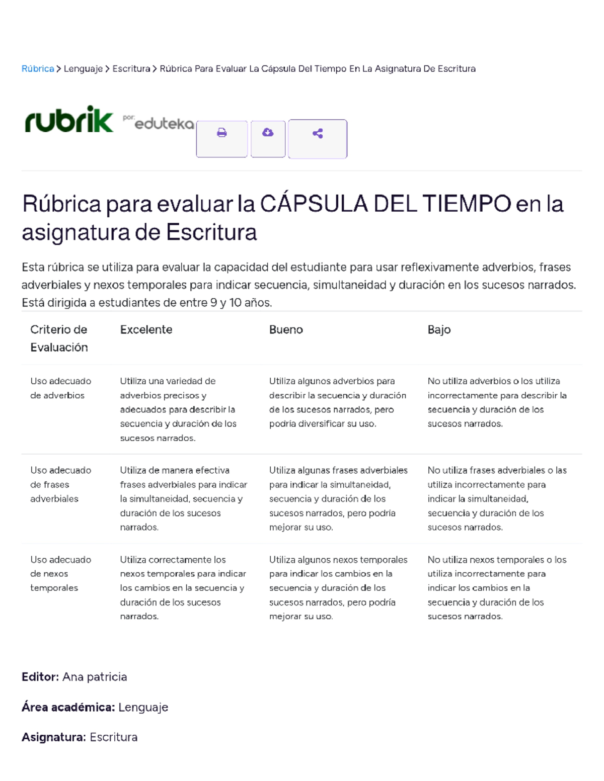 Rúbrica Para Evaluar La Cápsula Del Tiempo En La Asignatura De ...