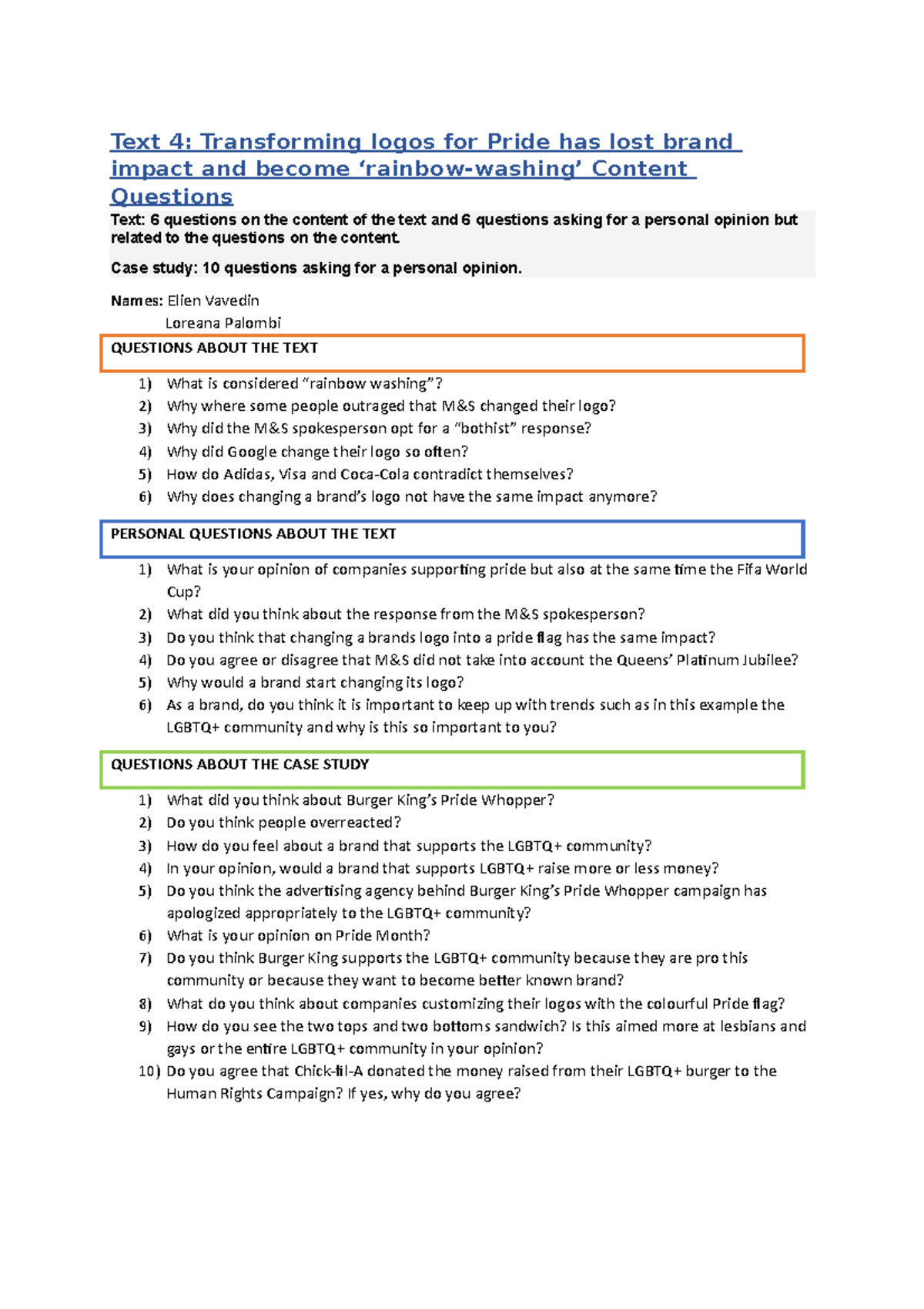 Content questions Lgbtq+ Text 4 - Text 4: Transforming logos for Pride ...