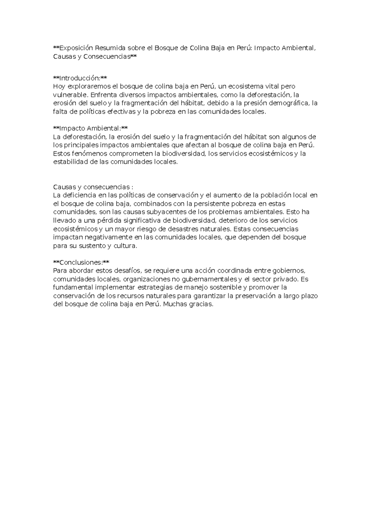 Exposición Resumida sobre el Bosque de Colina Baja en Perú - Enfrenta ...
