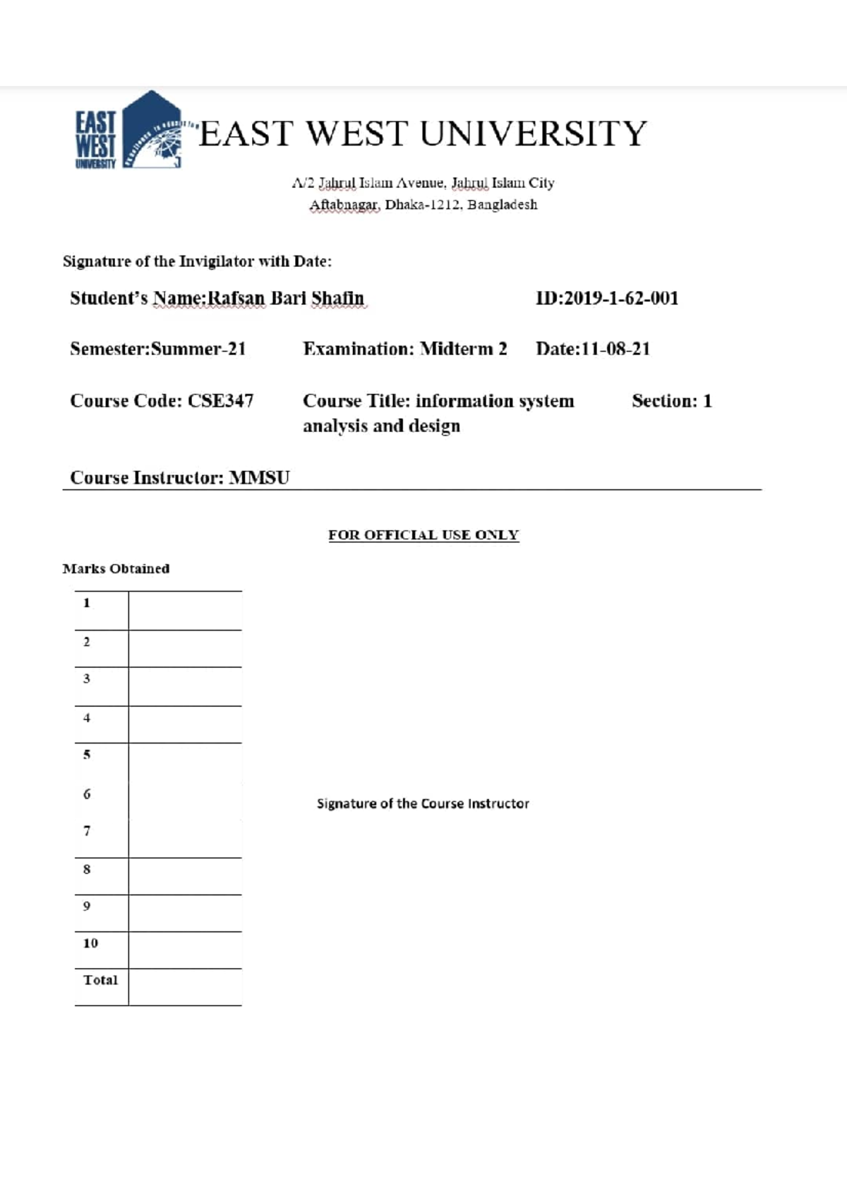 Rafsan 2019-1-62-001 Midterm 2 - Computer Information and system ...