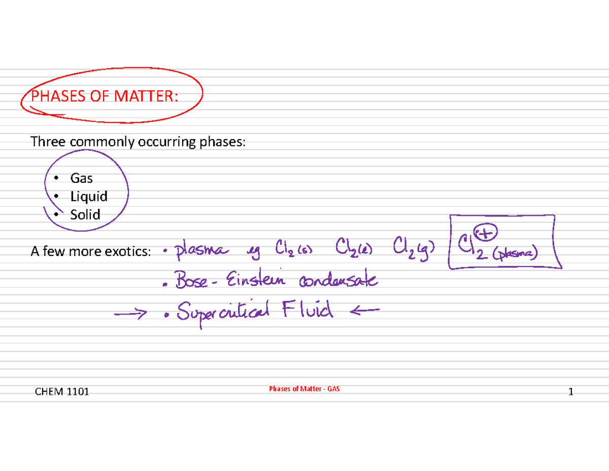 Topic 10 - Gas Notes - PHASES OF MATTER: Three commonly occurring ...