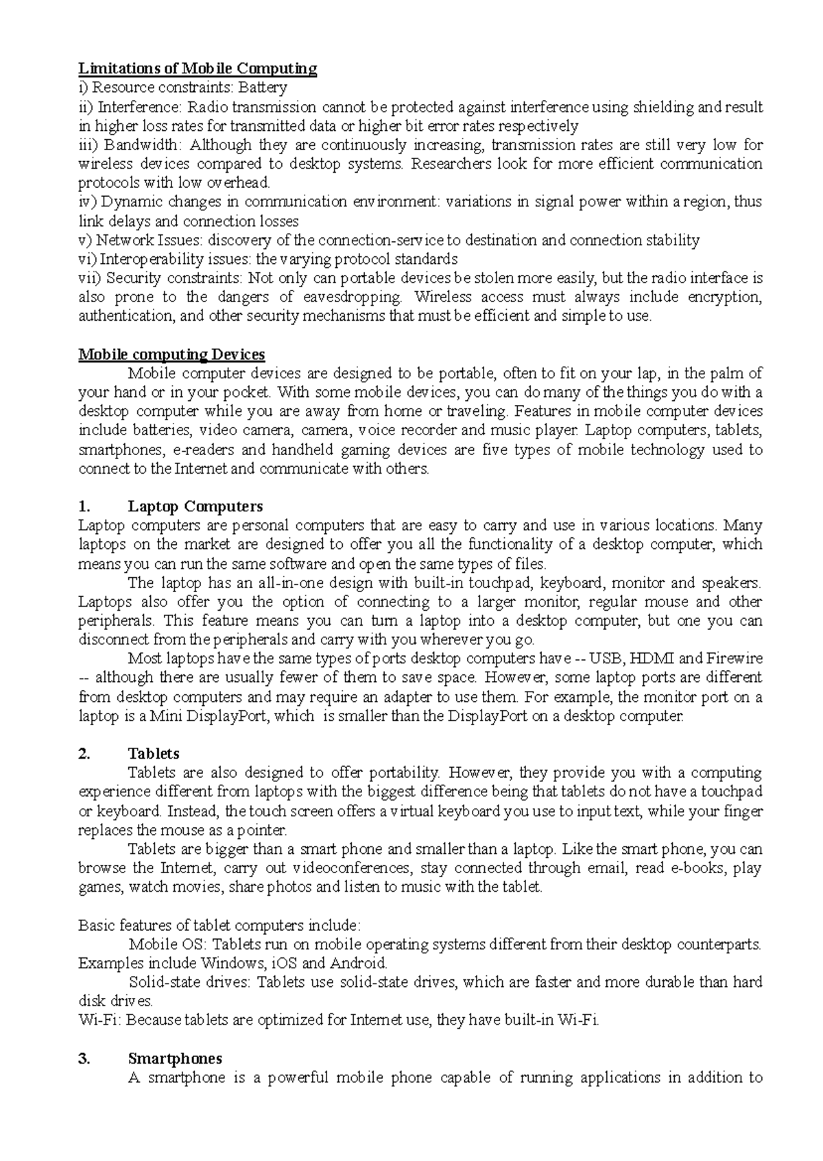 1 3 Mobile Computing Devices Limitations Of Mobile Computing I Resource Constraints Battery