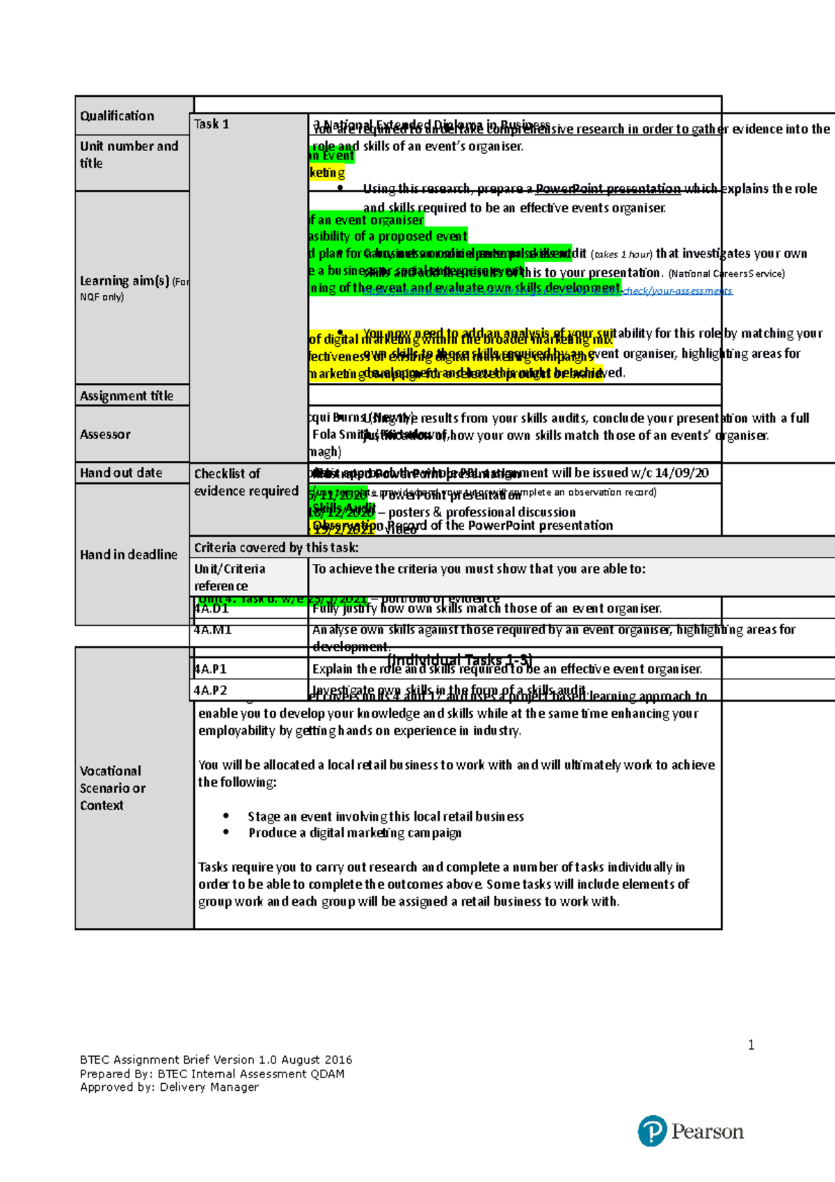 PBL Assignment Brief 2020-2021 - 1 BTEC Assignment Brief Version 1 ...