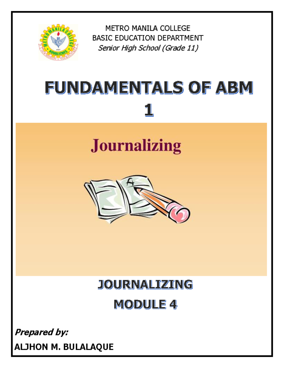 Module 4 Fundamental OF ABM Accounting Module 4 - METRO MANILA COLLEGE ...