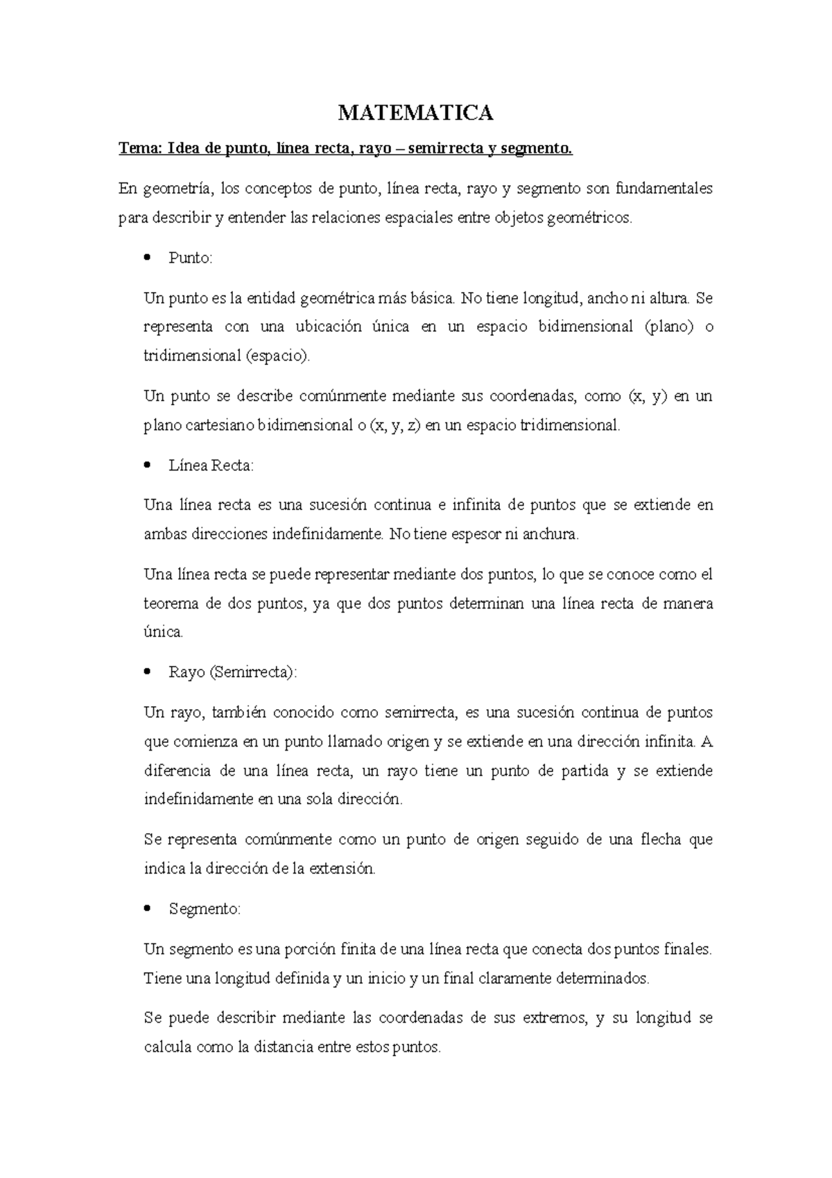 Balotario 2º Trimestre - MATEMATICA Tema: Idea de punto, línea recta ...