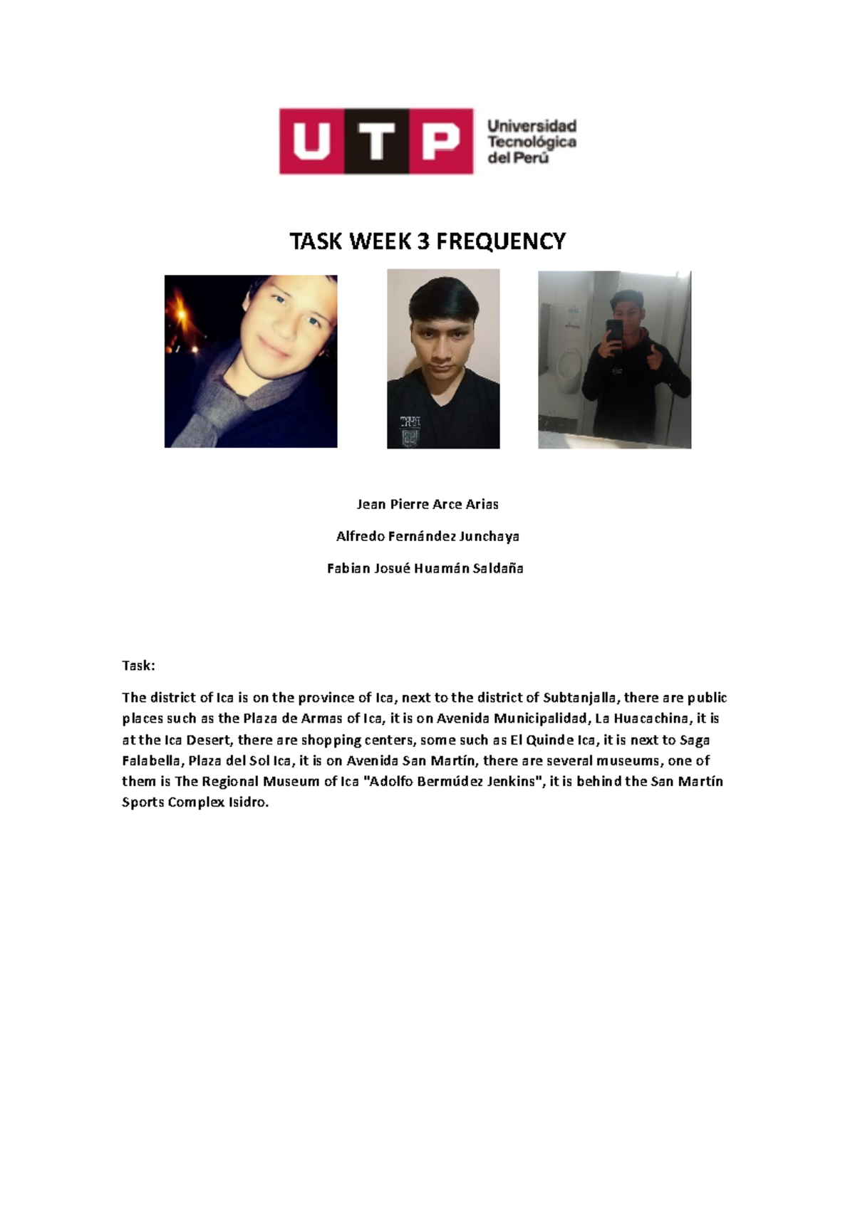 TASK WEEK 3 Frequency.docx 2 - TASK WEEK 3 FREQUENCY Jean Pierre Arce Arias Alfredo Fernández ...