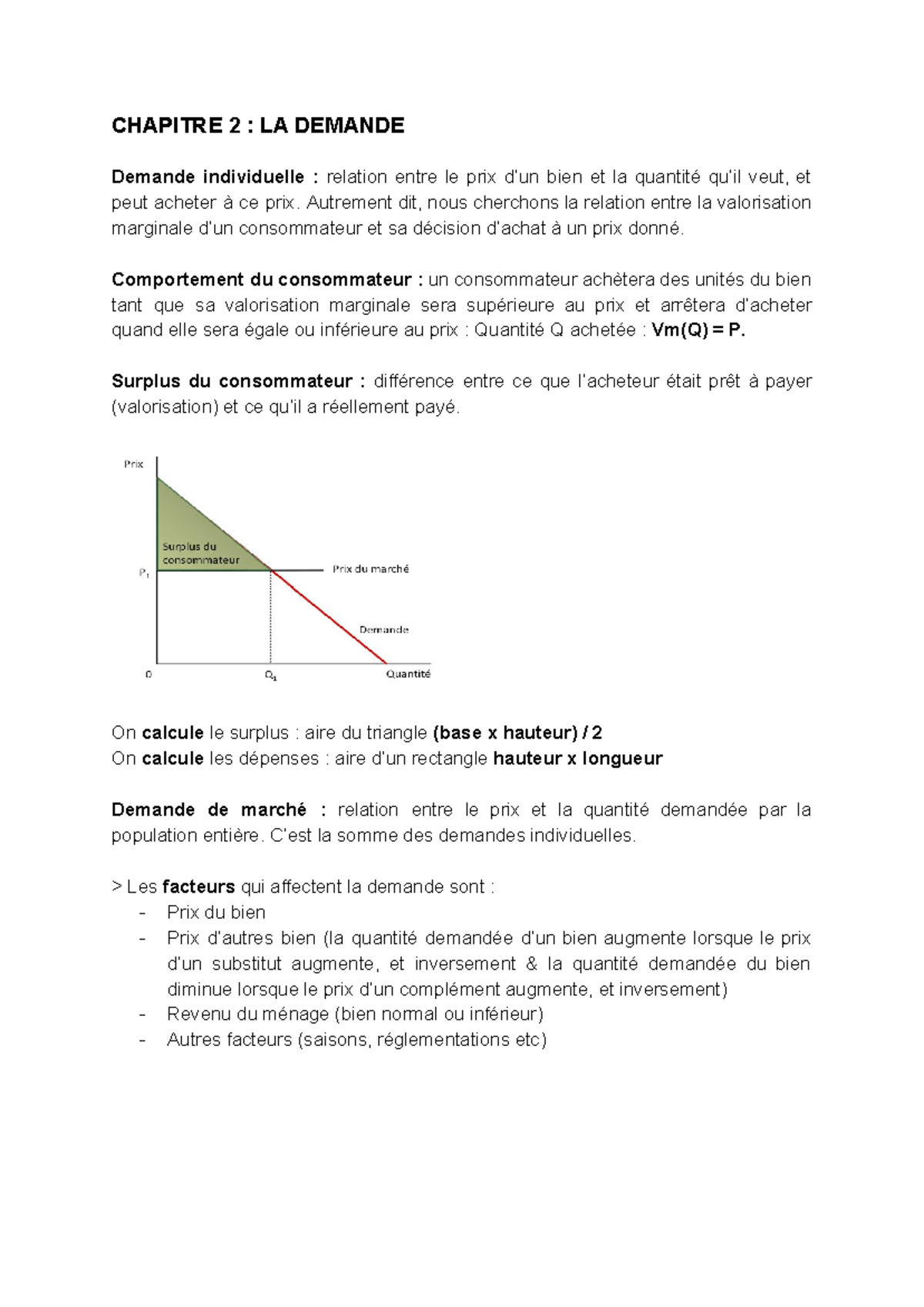 LA Demande - Résumé du cours de la deuxième séance. - CHAPITRE 2 : LA ...