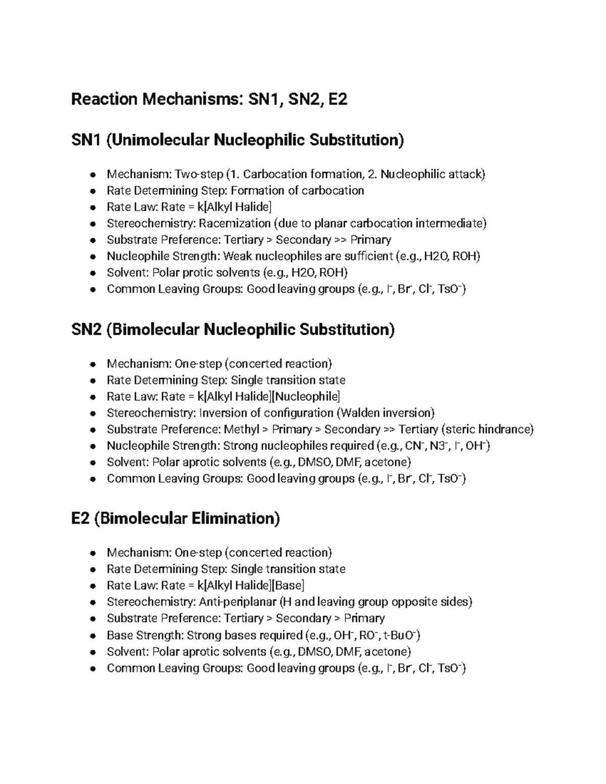 midterm 1 notes - Reaction Mechanisms: SN1, SN2, E SN1 (Unimolecular ...