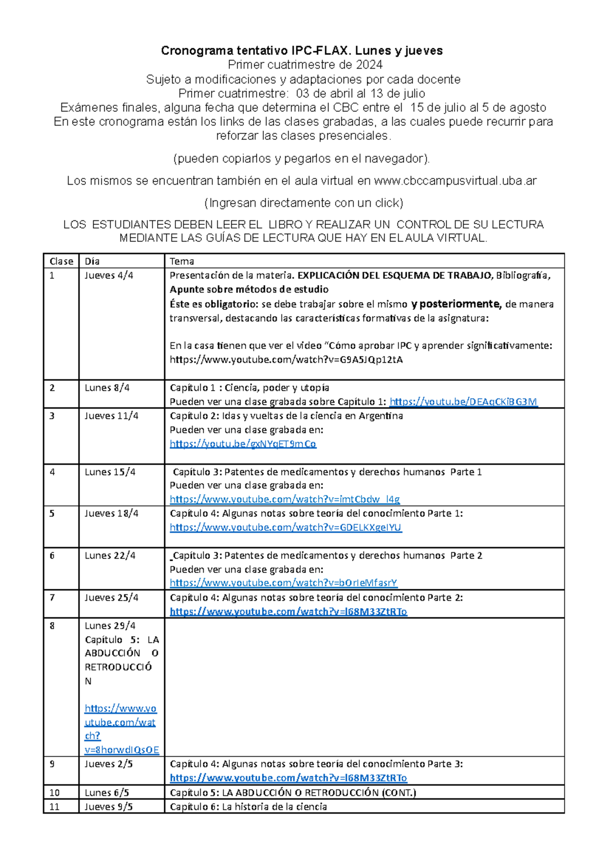 2024 Cronograma IPC Flax Primer Cuatrimestre Lunes Jueves Schiavello-Sibio - Cronograma ...