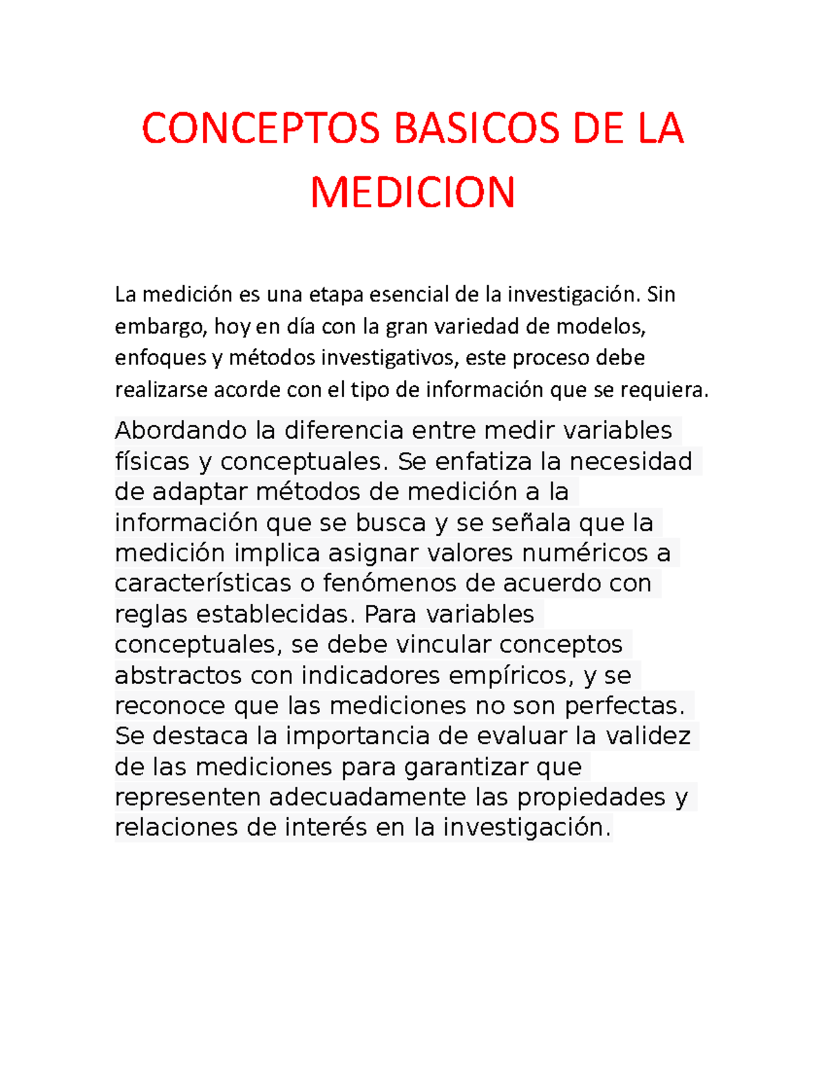 Conceptos Basicos DE LA Medicion - CONCEPTOS BASICOS DE LA MEDICION La medición es una etapa ...
