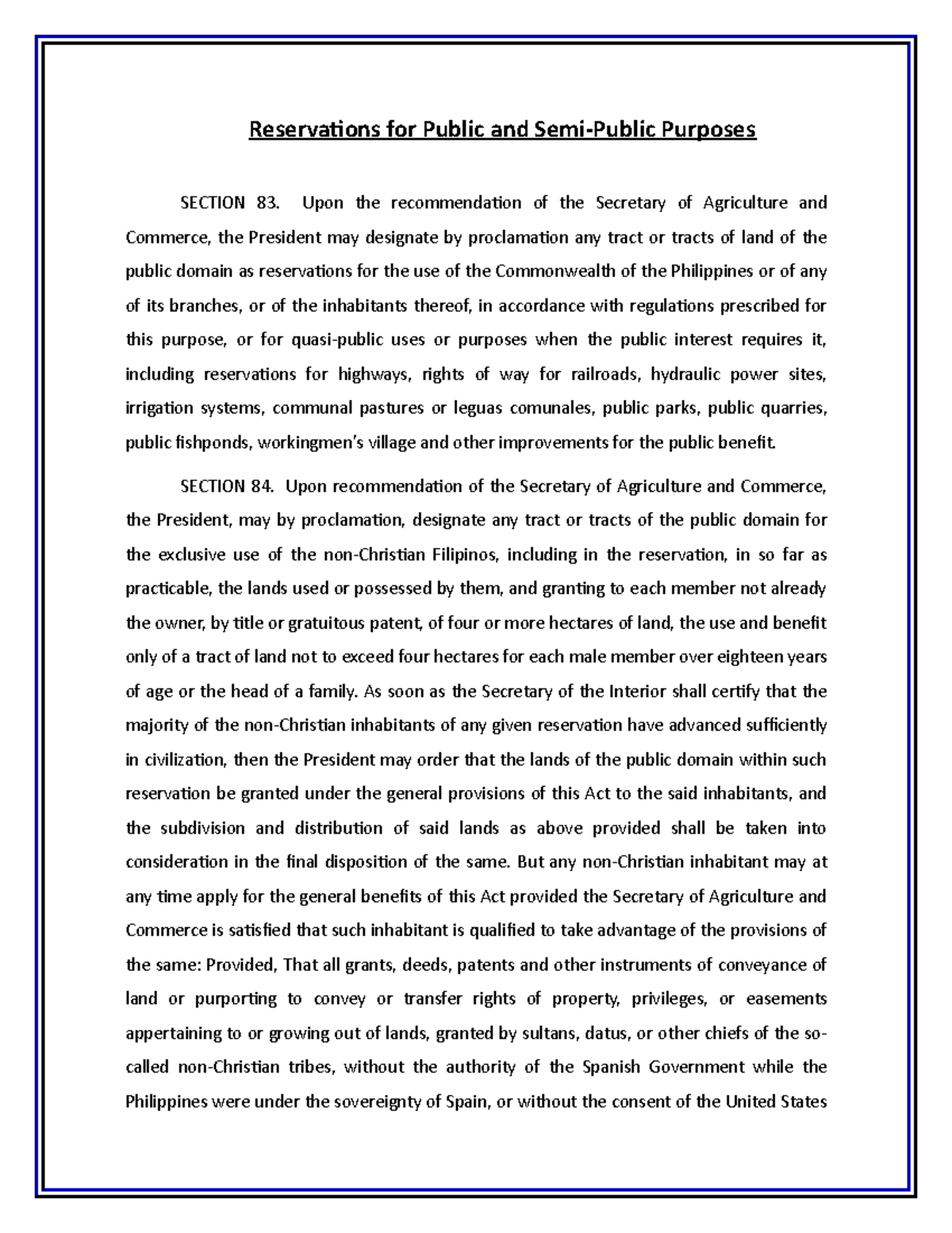 Reservations for Public and Semi-Public Purposes - Business Law And ...