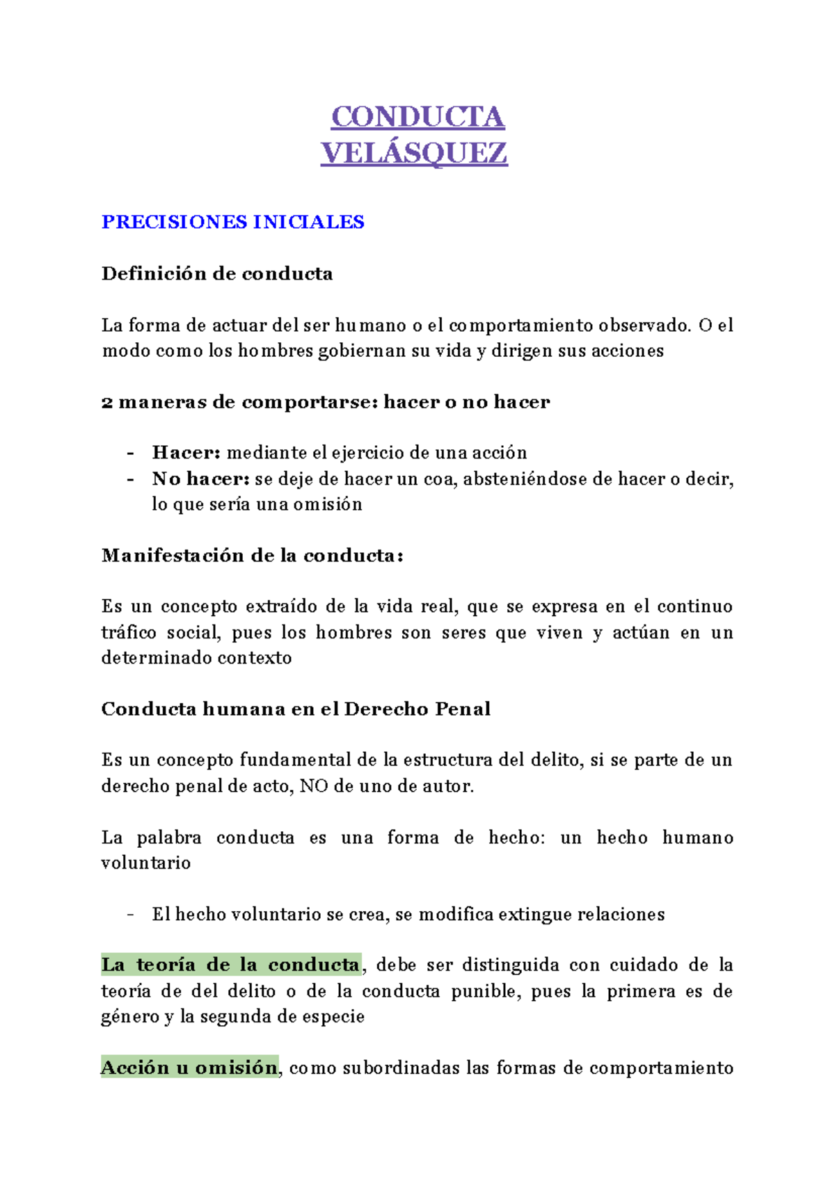 La conducta- Velázquez - CONDUCTA VELÁSQUEZ PRECISIONES INICIALES ...